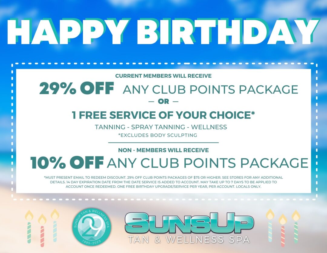Birthday Coupon - SunsUp Tan & Wellness Spa